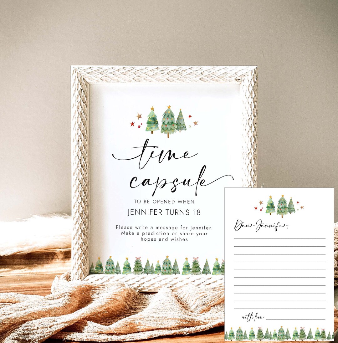 Winter Time Capsule Pine Tree Baby Shower First Birthday Time Capsule ...