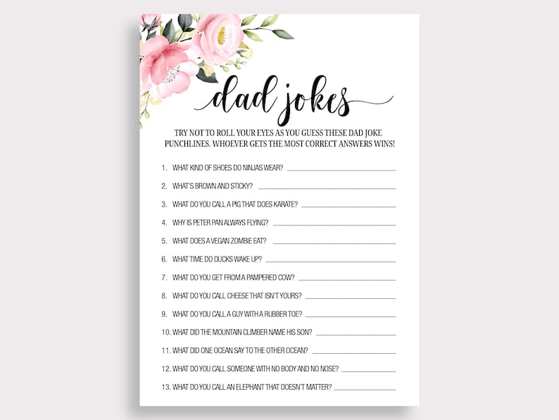 Dad Jokes Baby Shower Game Joke Trivia Game Fun Baby Shower - Etsy