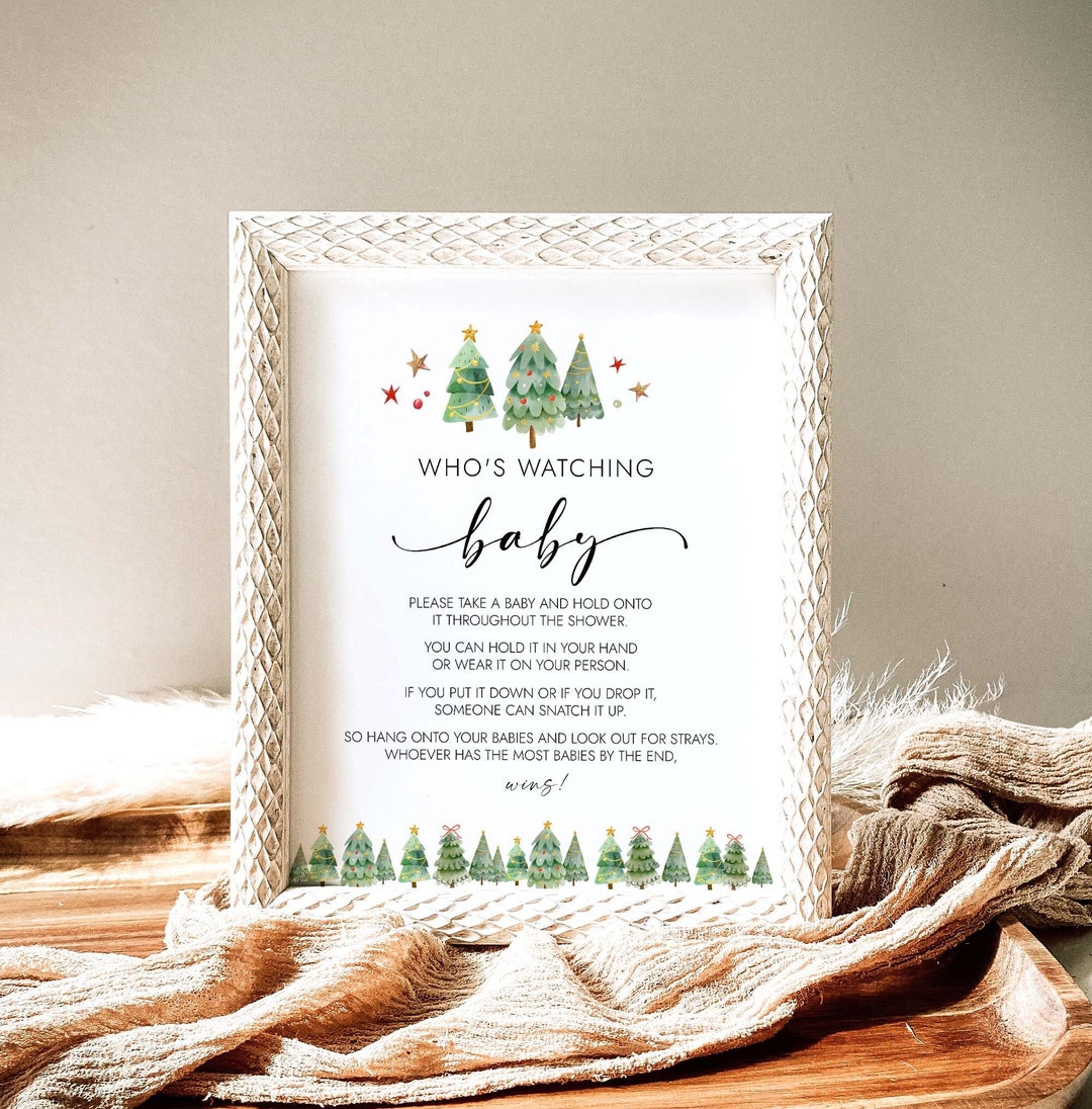 Who's Watching Baby Game Sign Christmas Baby Shower Games Winter Baby ...