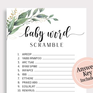 Baby Shower Word Scramble Game Greenery Baby Shower Game Gender Neutral ...