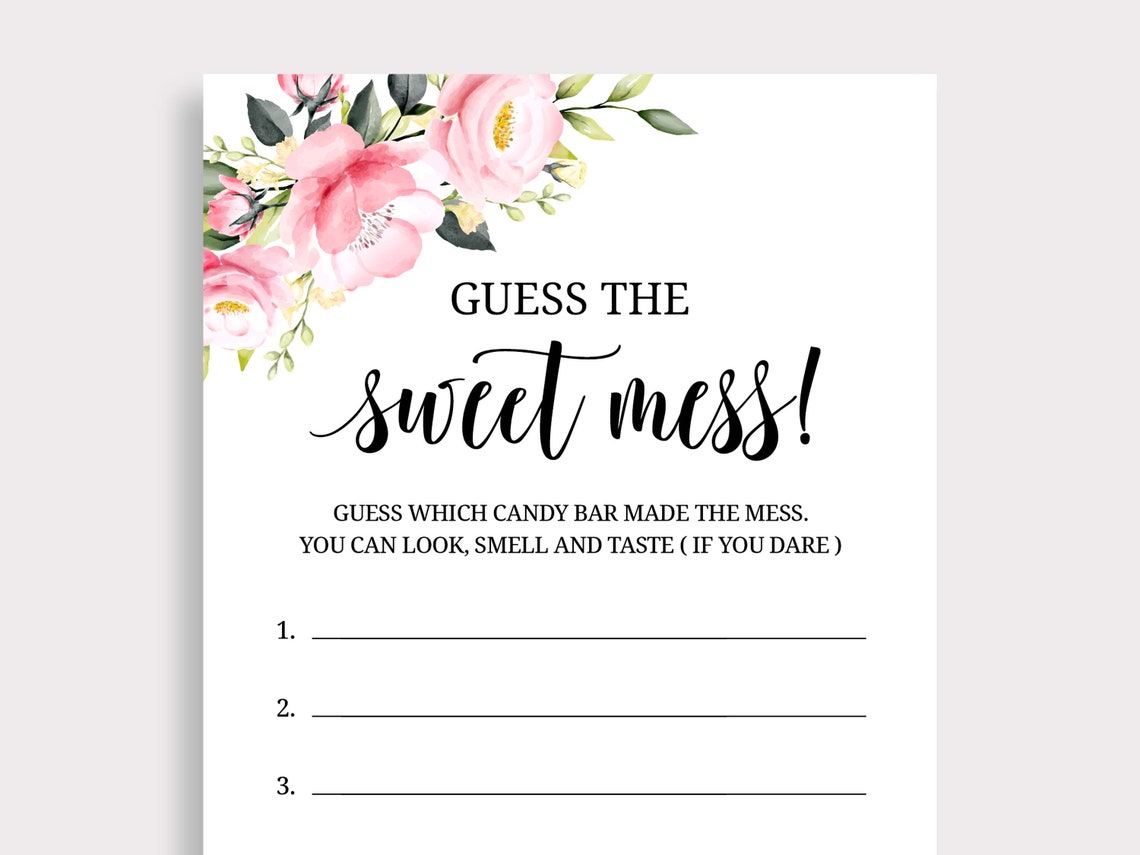 Guess the Sweet Mess Game Candy Bar Game Pink Rose Baby Shower - Etsy