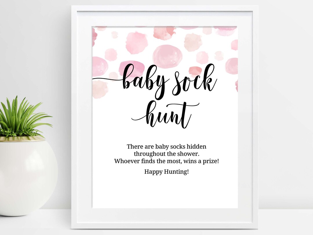 Baby Socks Hunt Game Printable, Pink Dot Sock Hunting Game Sign ...