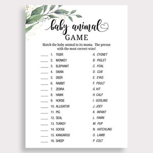 Baby Shower Baby Animal Game Guess the Animal Baby Shower Game Greenery ...