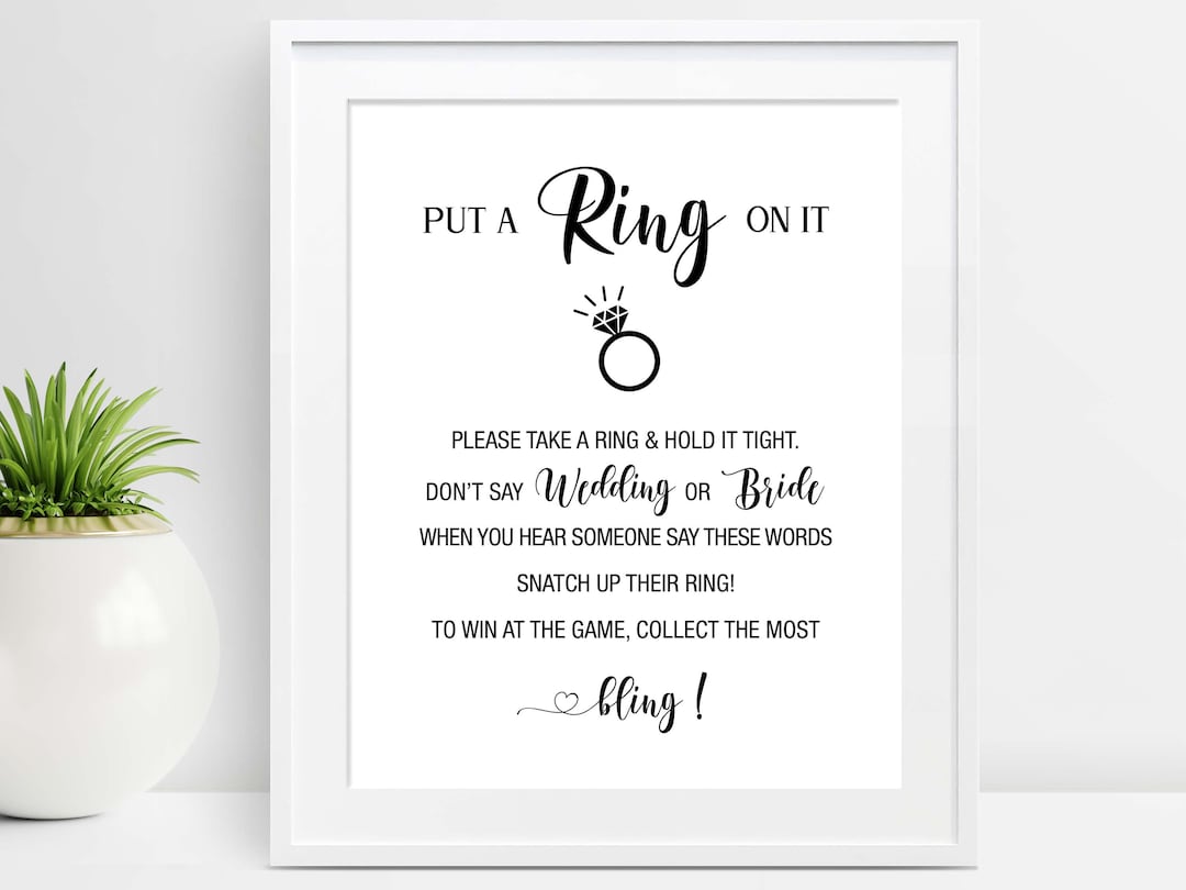 Put A Ring on It Sign, Don't Say Bride or Wedding Game, Simple Ring ...