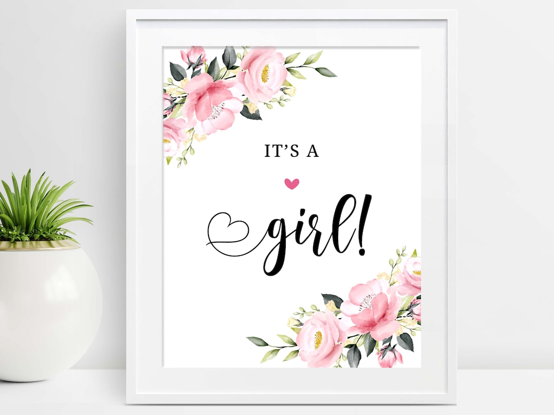 Its a Girl Sign Pink Floral Gender Announcement Sign It's A Girl ...