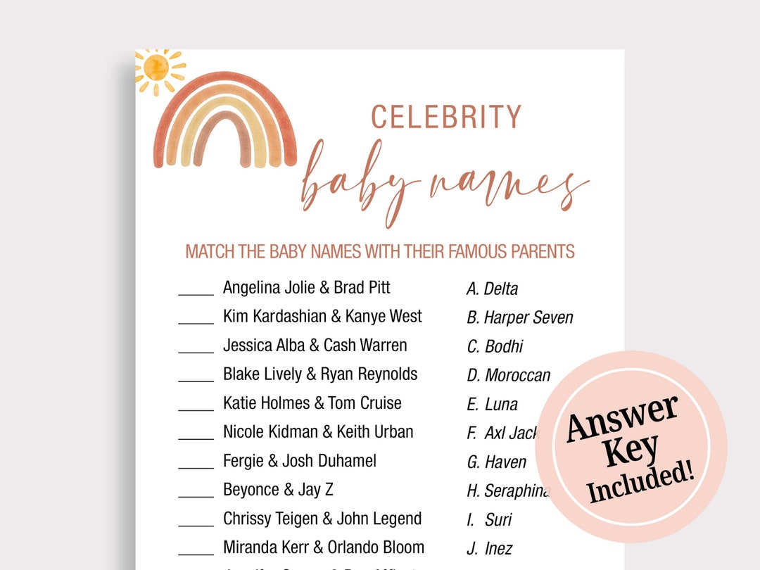 Celebrity Baby Name Game Rainbow Baby Shower Game Summer Baby Shower ...
