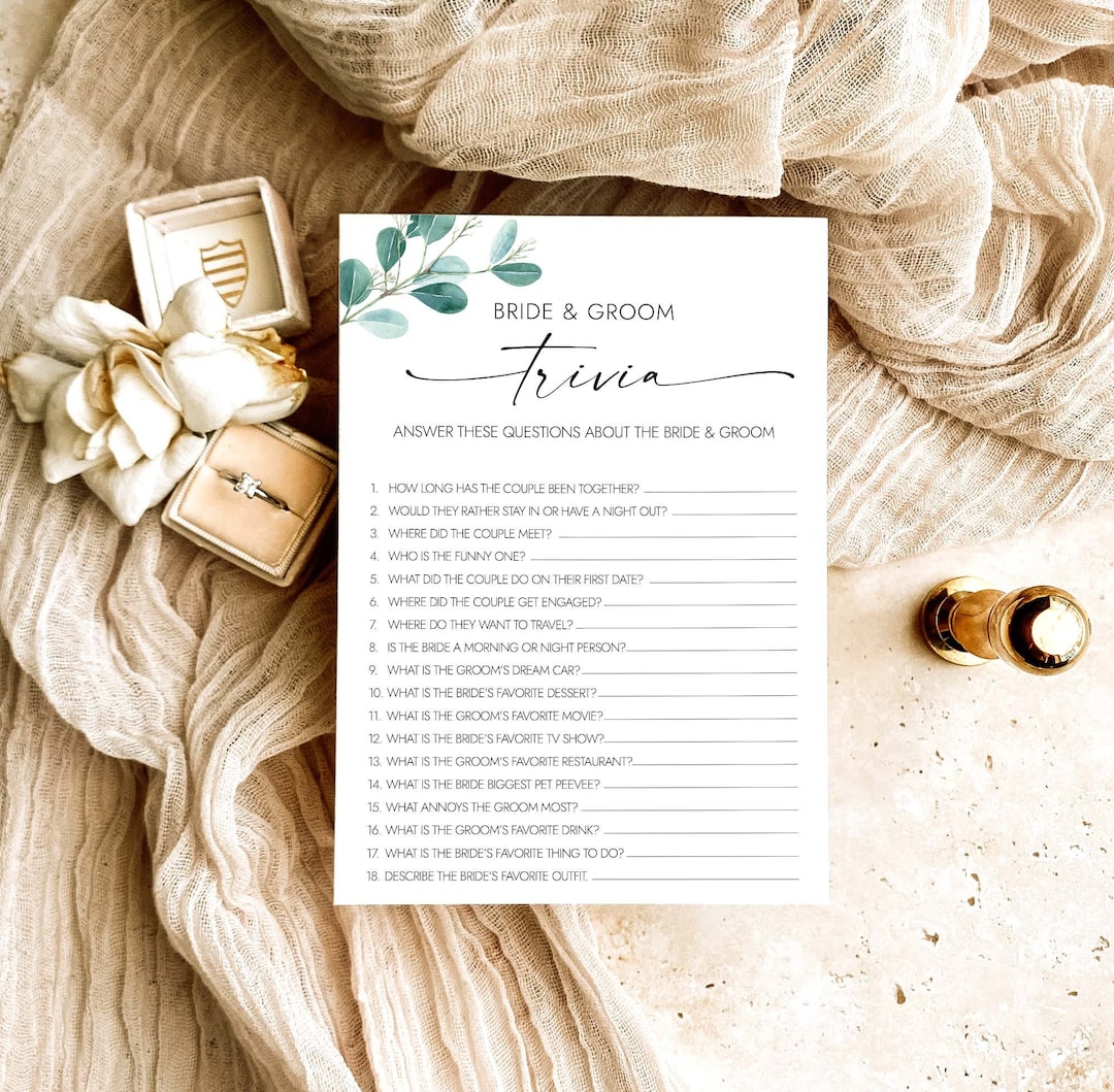 Bridal Shower Trivia Game Who Knows the Couple Best Game Eucalyptus ...