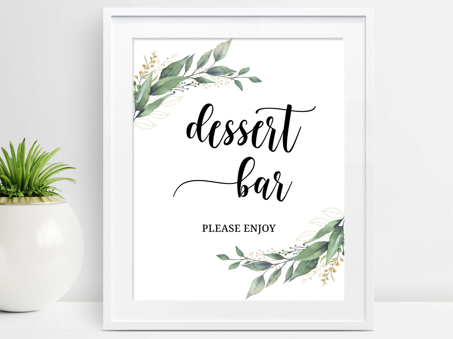Dessert Bar Sign Printable, Greenery Dessert Signage, Sweets Table Sign ...