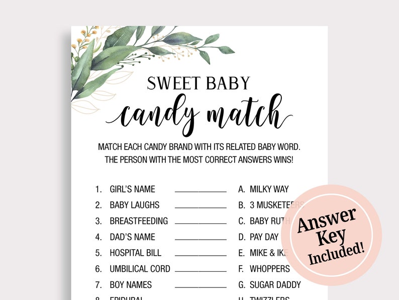 Sweet Baby Candy Match Game Greenery Baby Shower Candy Game - Etsy