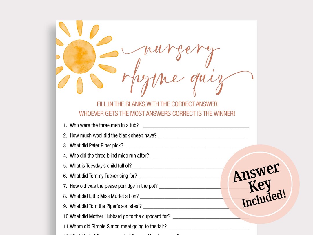 Nursery Rhyme Game Guess the Nursery Rhyme Game Sunshine Watercolor ...