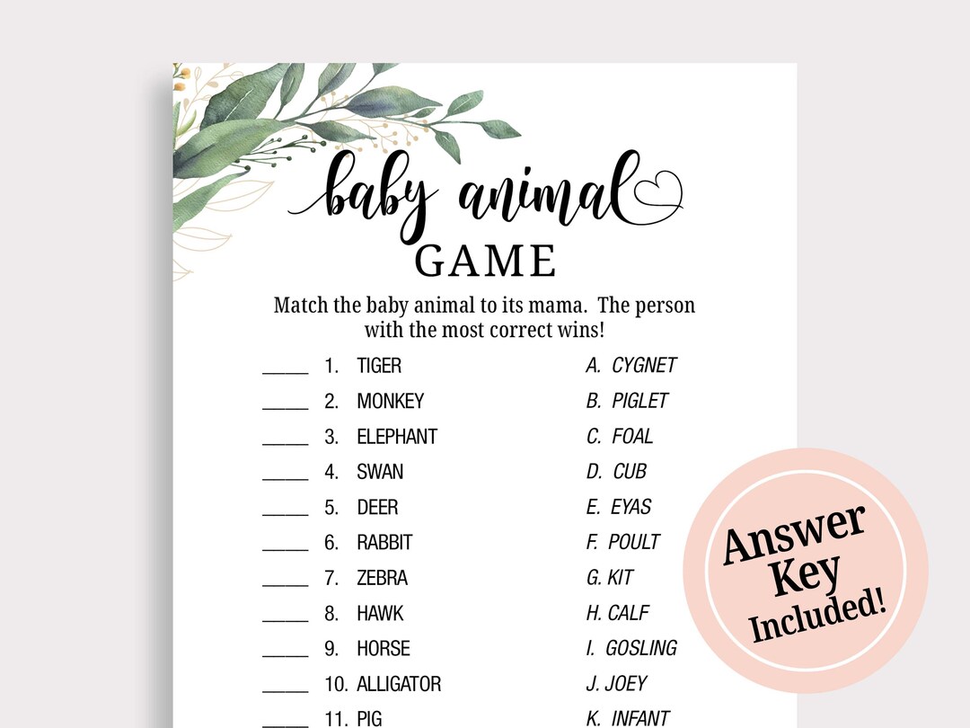 Baby Shower Baby Animal Game Guess the Animal Baby Shower Game Greenery ...