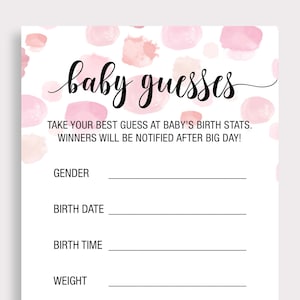 Baby Guesses Card Pink Baby Shower Games Prediction for Baby Guess the ...