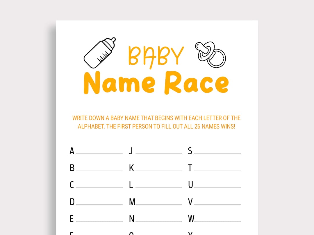 Baby Shower Baby Name Race Game Printable Modern Baby Shower Games Girl ...