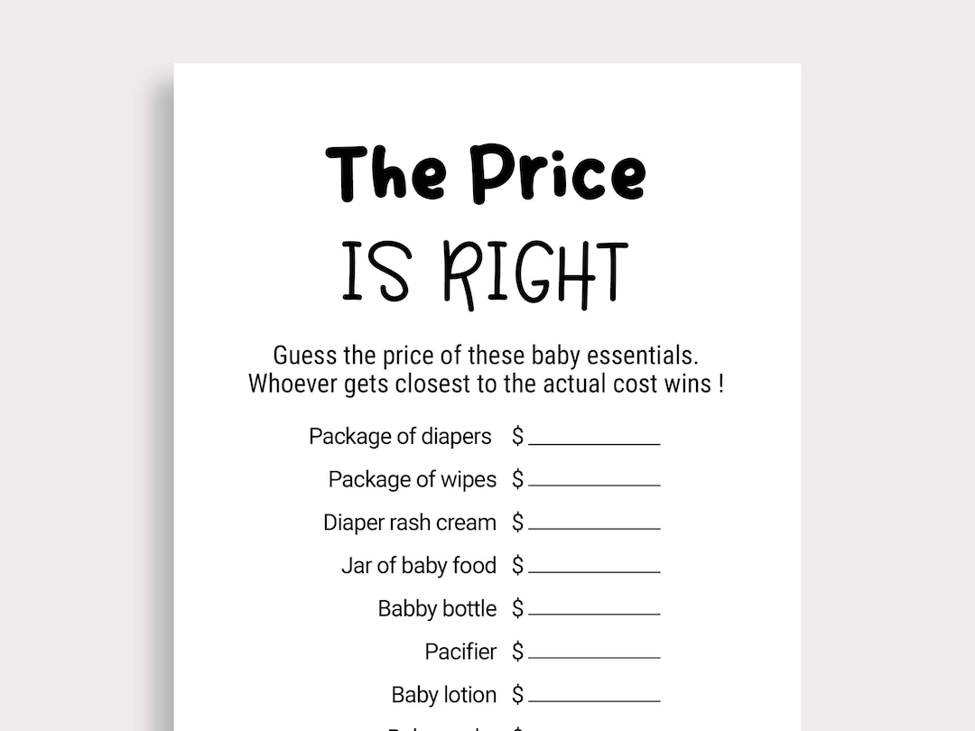 The Price is Right Game Price is Right Baby Shower Game Guess the Price ...