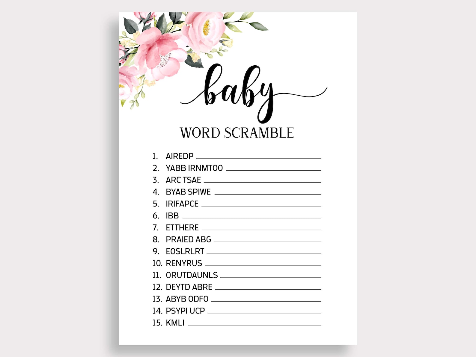 Baby Word Scramble Game, Baby Scrambled Word Game, Pink Floral ...