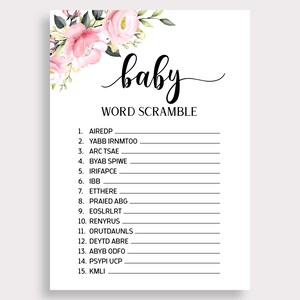 Baby Word Scramble Game, Baby Scrambled Word Game, Pink Floral ...