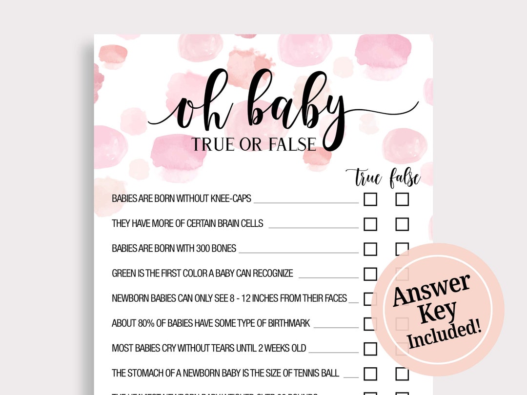 Oh Baby True or False Baby Shower Game, Pink Oh Baby True or False Game ...