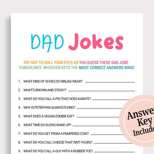 Dad Jokes Baby Shower Game Printable Dad Jokes Game Trivia Game Gender ...
