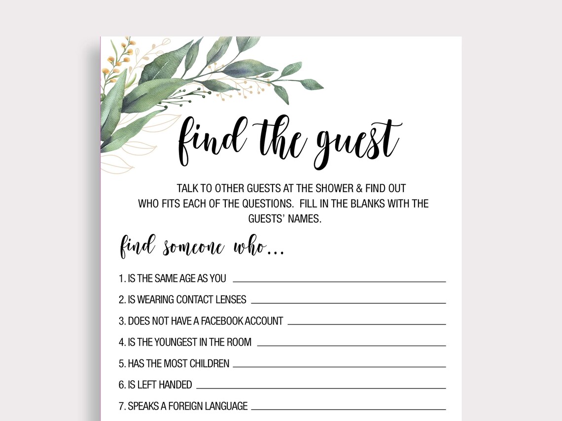 Find the Guest Who Game, Find the Guest Bridal Shower Game, Find the ...