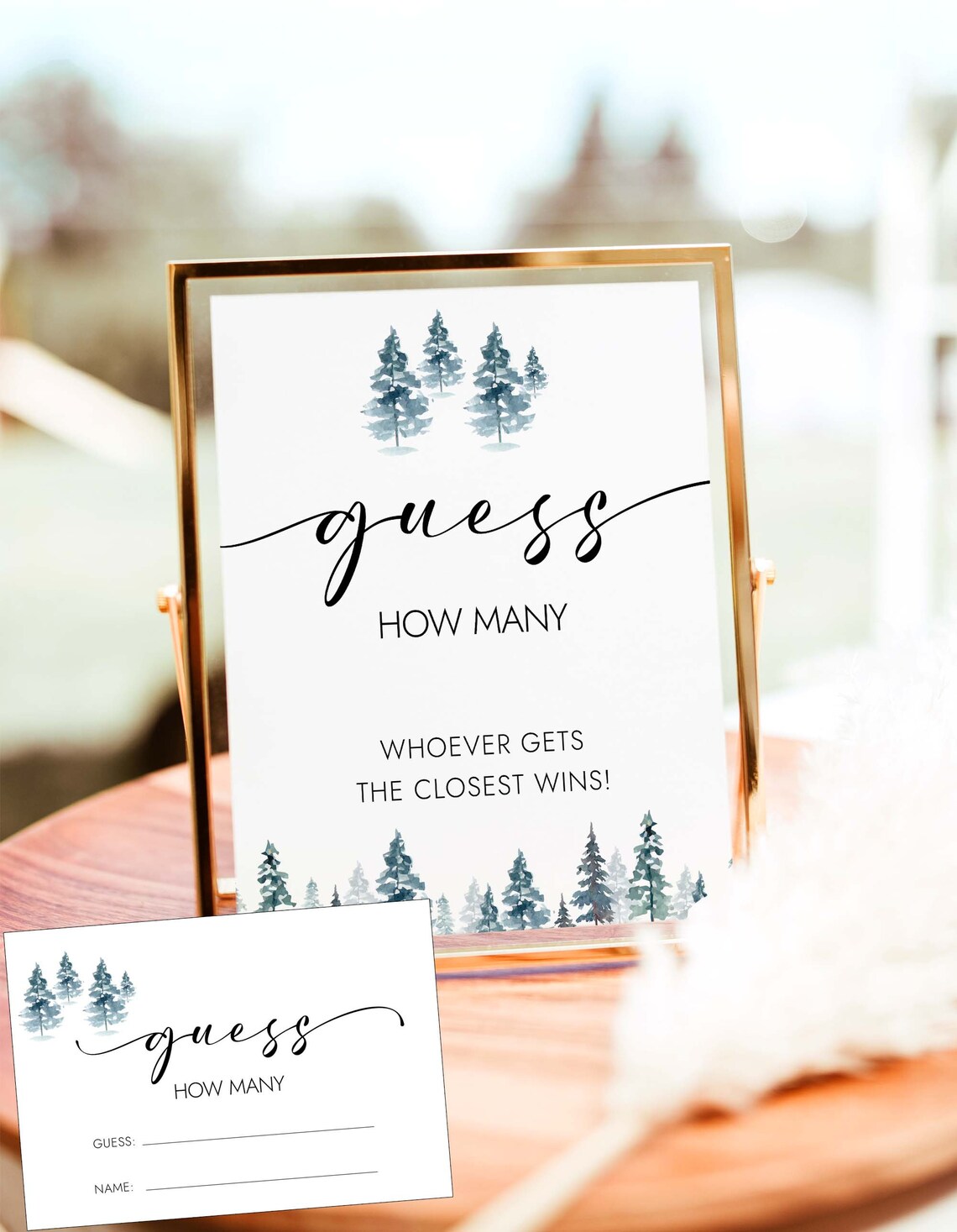 Winter Baby Shower Game Guess How Many Game Sign Pine Tree Baby Shower ...