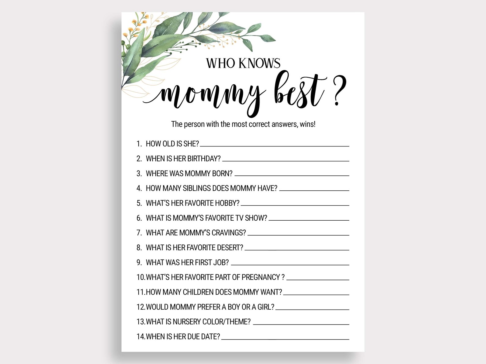 Who Knows Mommy Best Game How Well Do You Know Mommy Mommy - Etsy