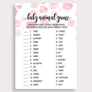 Baby Animal Game Baby Shower Printable, Pink Girl Baby Shower, Baby ...