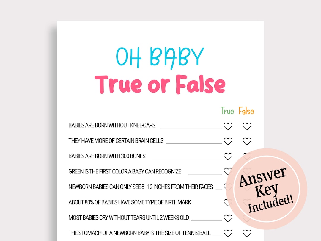 Oh Baby True or False Game Fun Gender Reveal Games Baby Shower True or ...