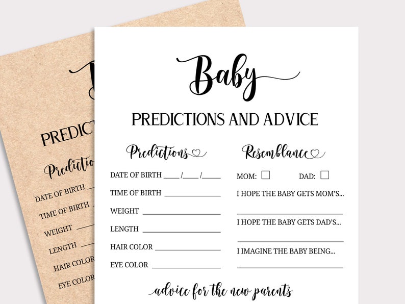 Baby Predictions and Advice Cards Baby Prediction Baby Shower - Etsy