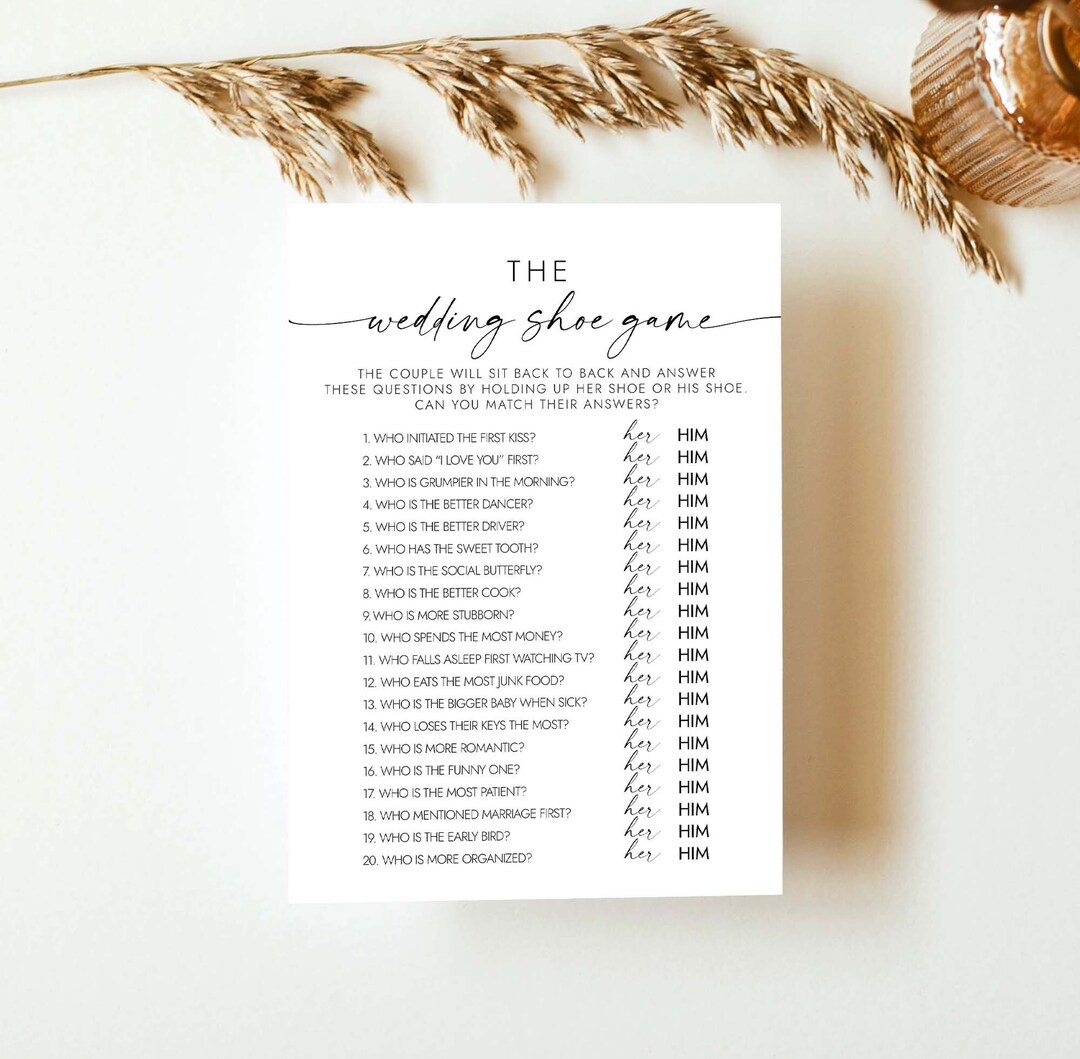 The Wedding Shoe Game Bridal Trivia Game Wedding Shoe Bridal Shower ...