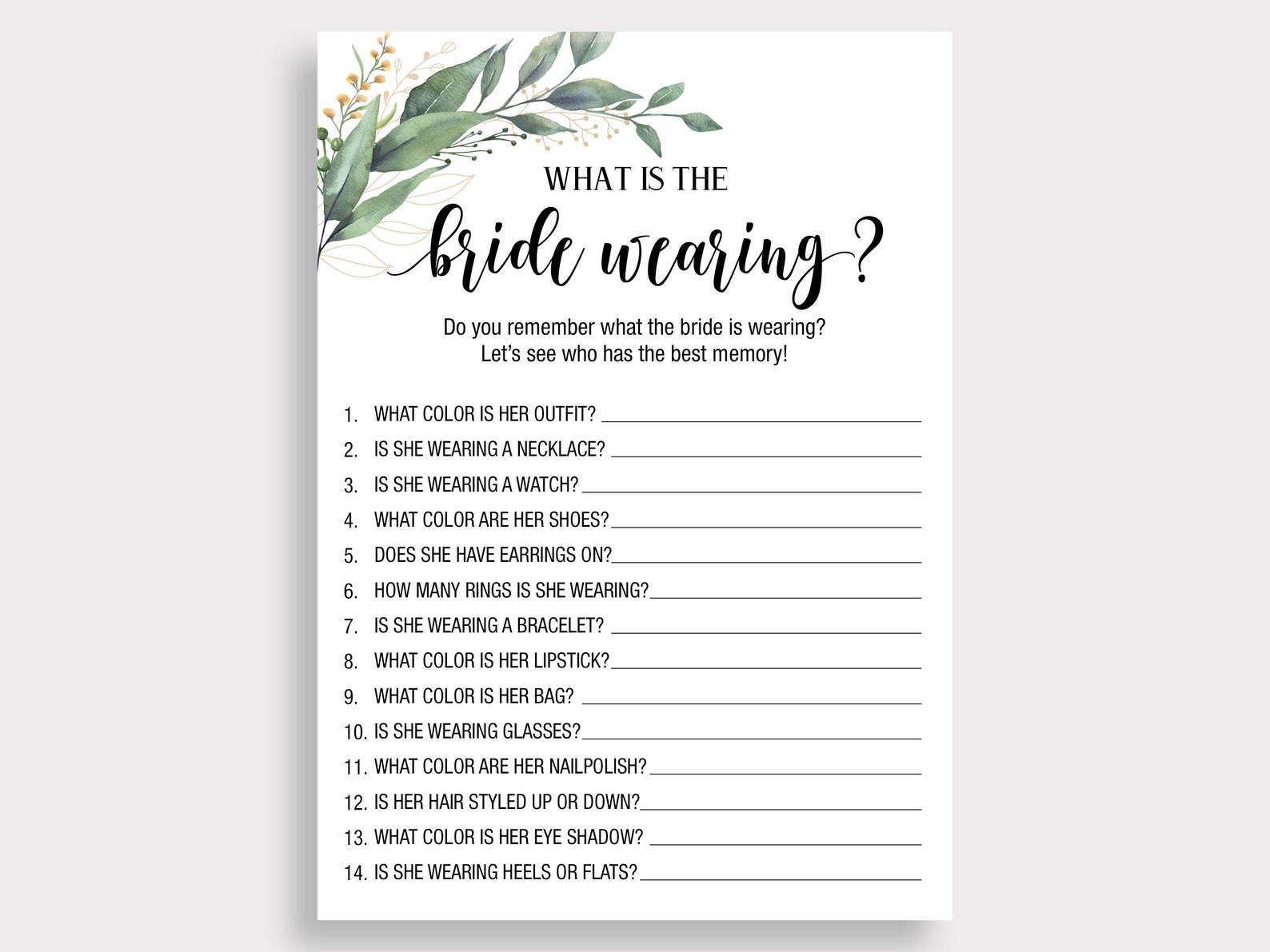 What is the Bride Wearing Game Printable Memory Game Boho | Etsy