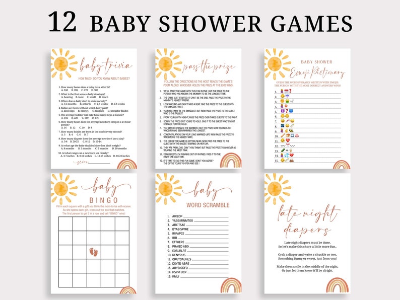 Sunshine Baby Shower Game Bundle Gender Neutral Shower Bundle Boho ...
