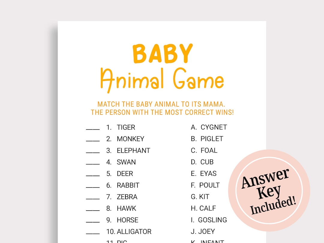 Baby Shower Baby Animal Game Baby Shower Game Guess the Baby Animal ...