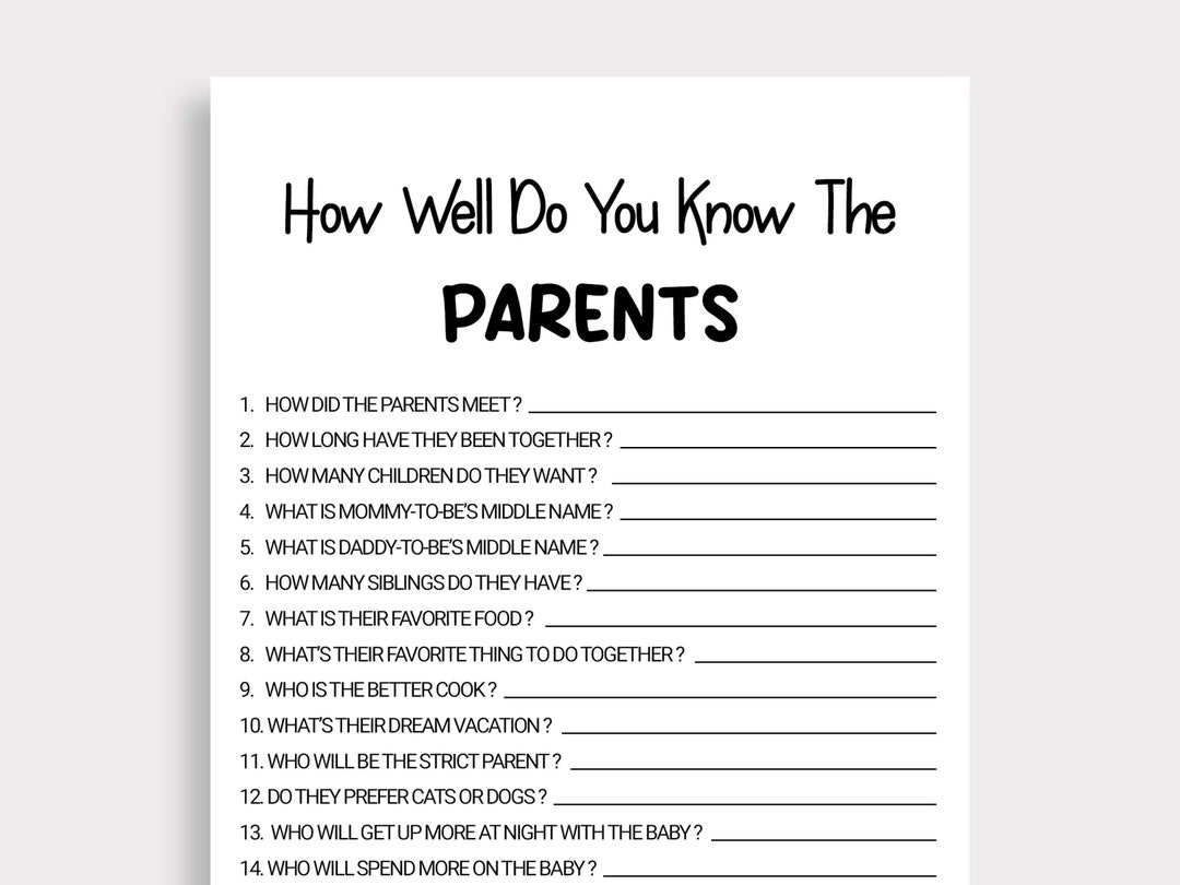 How Well Do You Know the Parents Who Knows Mommy Daddy Game Printable ...