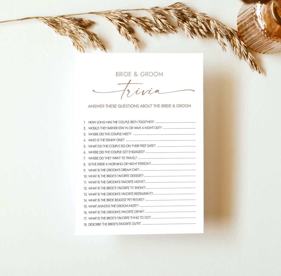 Bridal Shower Trivia Game Who Knows the Couple Best Game Minimalist ...