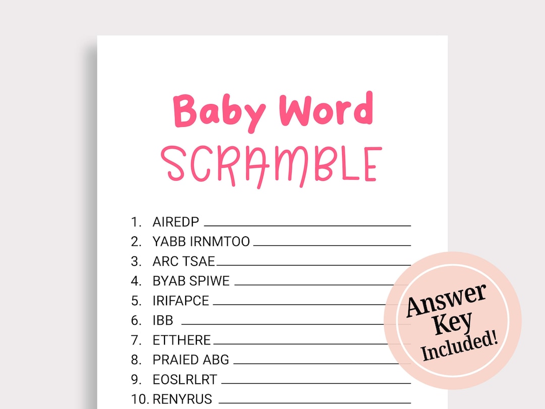 Pink Baby Shower Games Baby Word Scramble Game Baby Girl Baby Shower ...