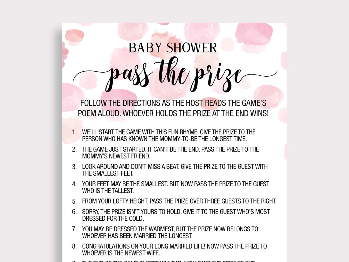Pink Pass the Prize Game, Pass the Prize Baby Shower Game, Rhyme Game ...