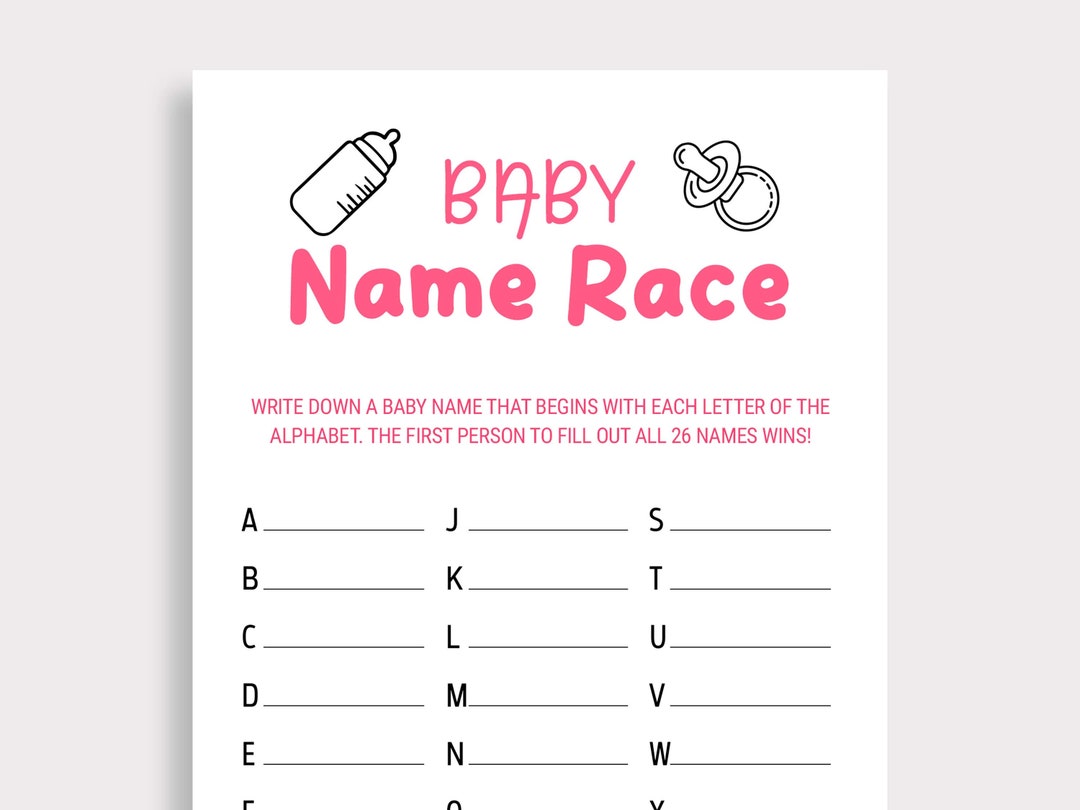Baby Shower Baby Name Race Game Printable Pink Baby Shower Games Girl ...