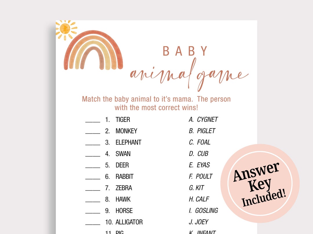 Baby Shower Baby Animal Game Rainbow Baby Shower Game Guess the Baby ...