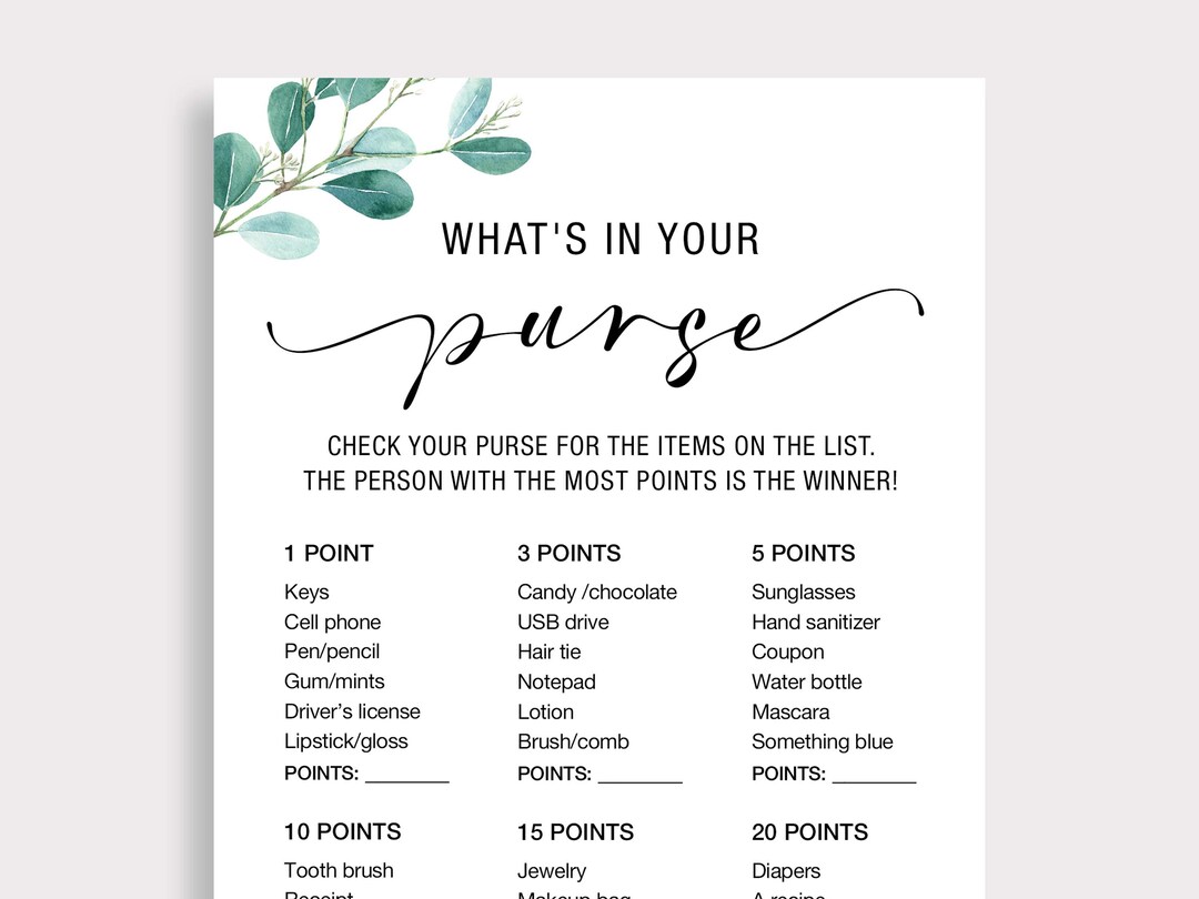 Baby Shower Purse Game What's in Your Purse What is in Your Purse ...