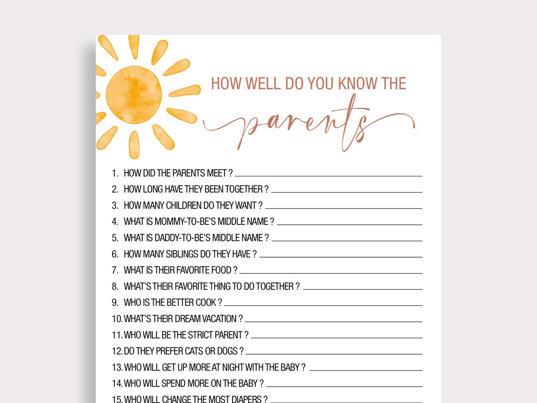 How Well Do You Know the Parents Who Knows Parents Best Sun Baby Shower ...