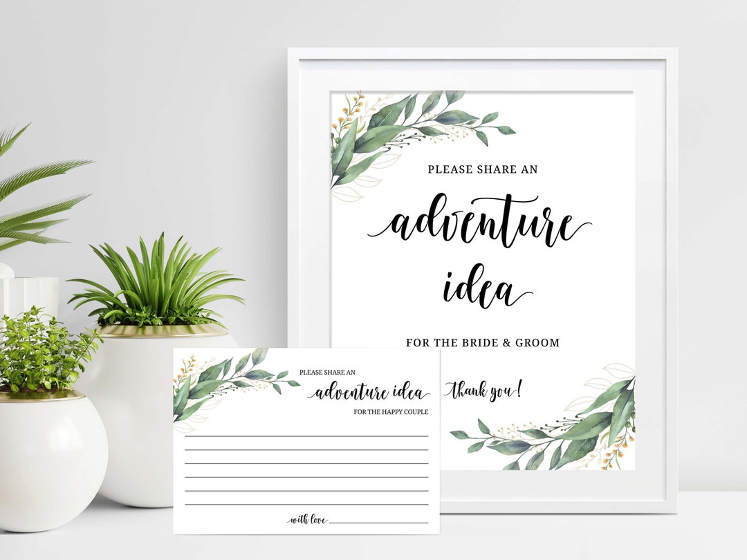 Adventure Idea Sign and Card for Bride and Groom Greenery Bridal Shower ...