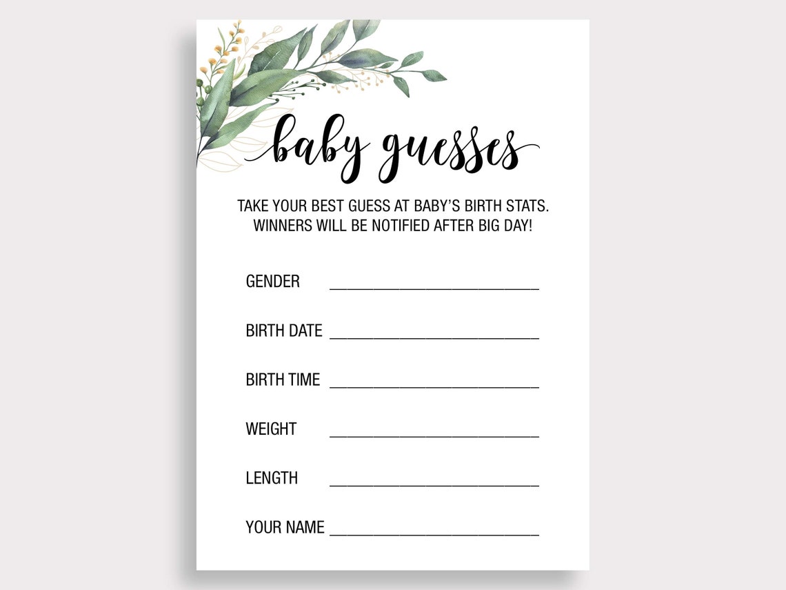 Baby Guesses Card Printable Baby Guesses Game Greenery Baby - Etsy