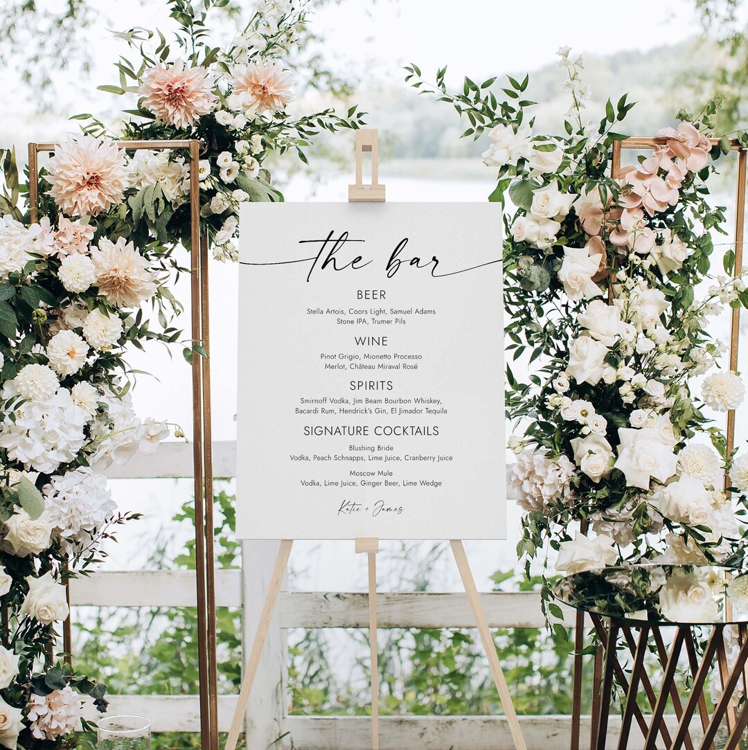 Simple Bar Menu Sign Wedding Bar Menu Sign Minimalist Wedding Bar Menu ...
