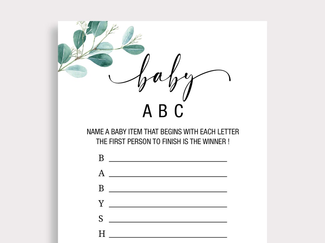 Baby Shower Alphabet Game Baby ABC Game Eucalyptus Baby Shower Games ...