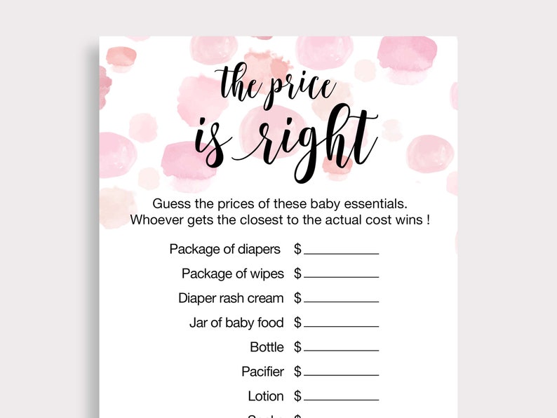 Price is Right Baby Shower Game Guess the Price Game Pink - Etsy
