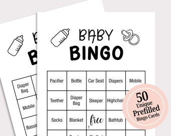 50 Prefilled Baby Shower Bingo Cards Baby Shower Bingo Game Cards Baby ...