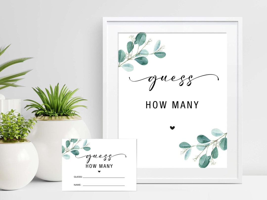 Guess How Many Sign Guess How Many Game Sign Eucalyptus Baby Shower ...