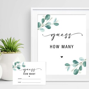 Guess How Many Sign Guess How Many Game Sign Eucalyptus Baby Shower ...