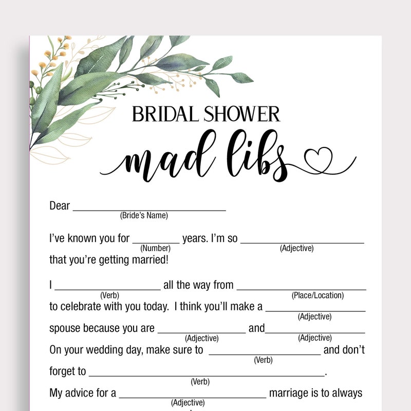 Bridal Shower Mad Libs - Etsy