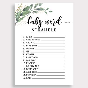 Baby Shower Word Scramble Game Greenery Baby Shower Game Gender Neutral ...